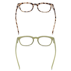 Rae Dunn "JUDY Blue Light Blocking Reading Glasses - 2 Pack w/READ MORE Signature Font Hard Case (Milky Tort/Milky Kiwi, 1.5)
