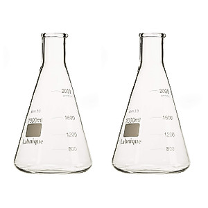 Labnique Borosilicate 3.3 Glass Conical Flask, Erlenmeyer Flask with Narrow Mouth, Graduated, Double Boxed, 2000ml (Pack of 2)