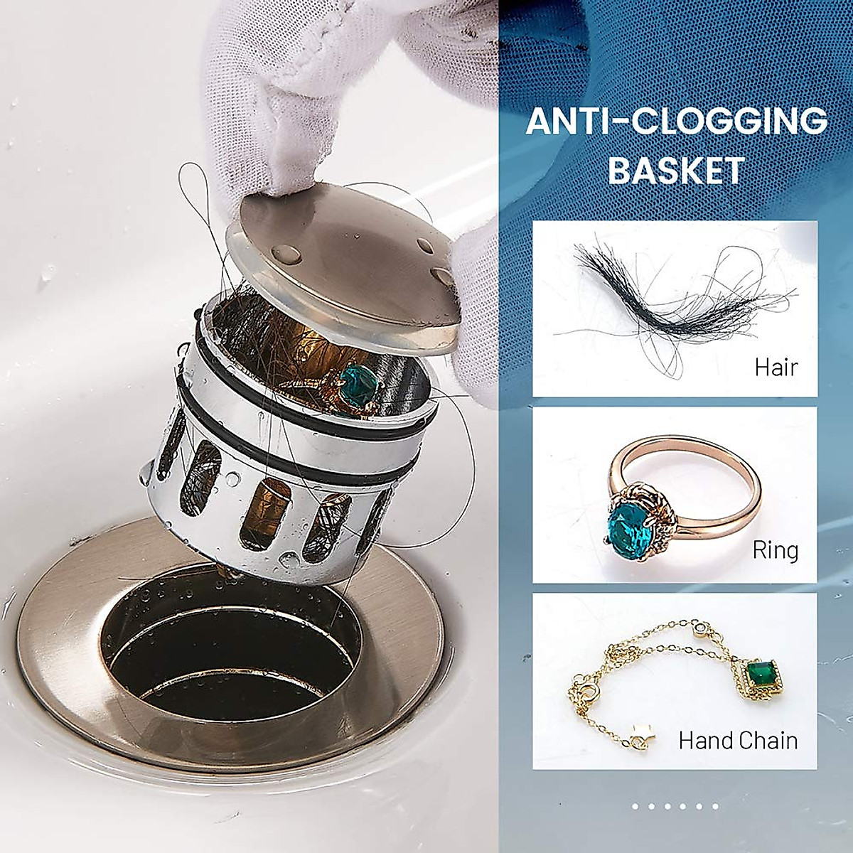 REGALMIX Vessel Sink Drain, Bathroom Faucet Vessel Sink Pop Up Drain Stopper Without Overflow Brushed Nickel, Built-in Anti-Clogging Strainer,Fits Standard American Drain Hole1-1/2 to 1-3/4",R085B-BN