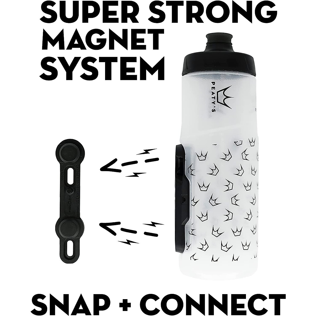 Peaty's Fidlock Lockin Magnetic Bike Water Bottle & Mount, Topo/Clear, 600 ml/ 20 oz.