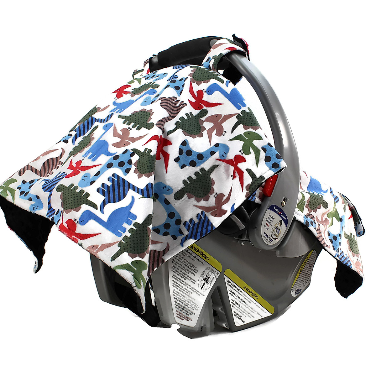 Dear Baby Gear - Baby Car Seat Canopy - Infant Car Seats Covers - Carseat Canopies for Boys and Girls - Toddler Carseat Cover with Snap Opening (Prehistoric Multicolored Dinosaur, Black Dot 40"x30")