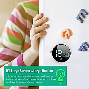 Digital Kitchen Timer for Cooking, Timer Large Display Magnetic, Countdown Timer with 3-Level Volume Adjustable Easy for Cooking and Led Timers for Seniors and Kids to Use (White)