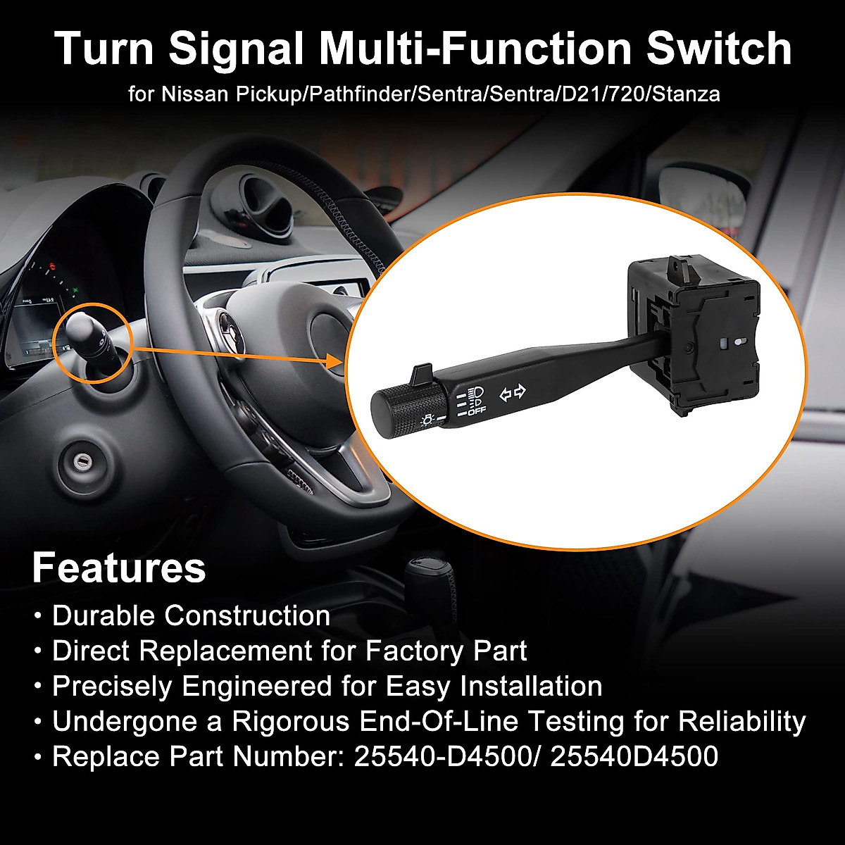 X AUTOHAUX Turn Signal Switch Headlamp Dimmer Multifunction Combination Switch for Nissan Pickup 1986-1991 1993 Replaces 25540D4500 25540-D4500