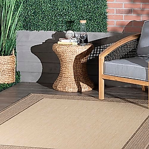 nuLOOM Gris Bordered 8 Square Indoor/Outdoor Area Rug for Living Room Patio Deck Front Porch Kitchen, Beige/Tans
