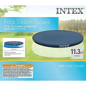 INTEX 28022E Pool Cover: For 12ft Round Easy Set Pools – Includes Rope Tie – Drain Holes – 12in Overhang – Snug Fit