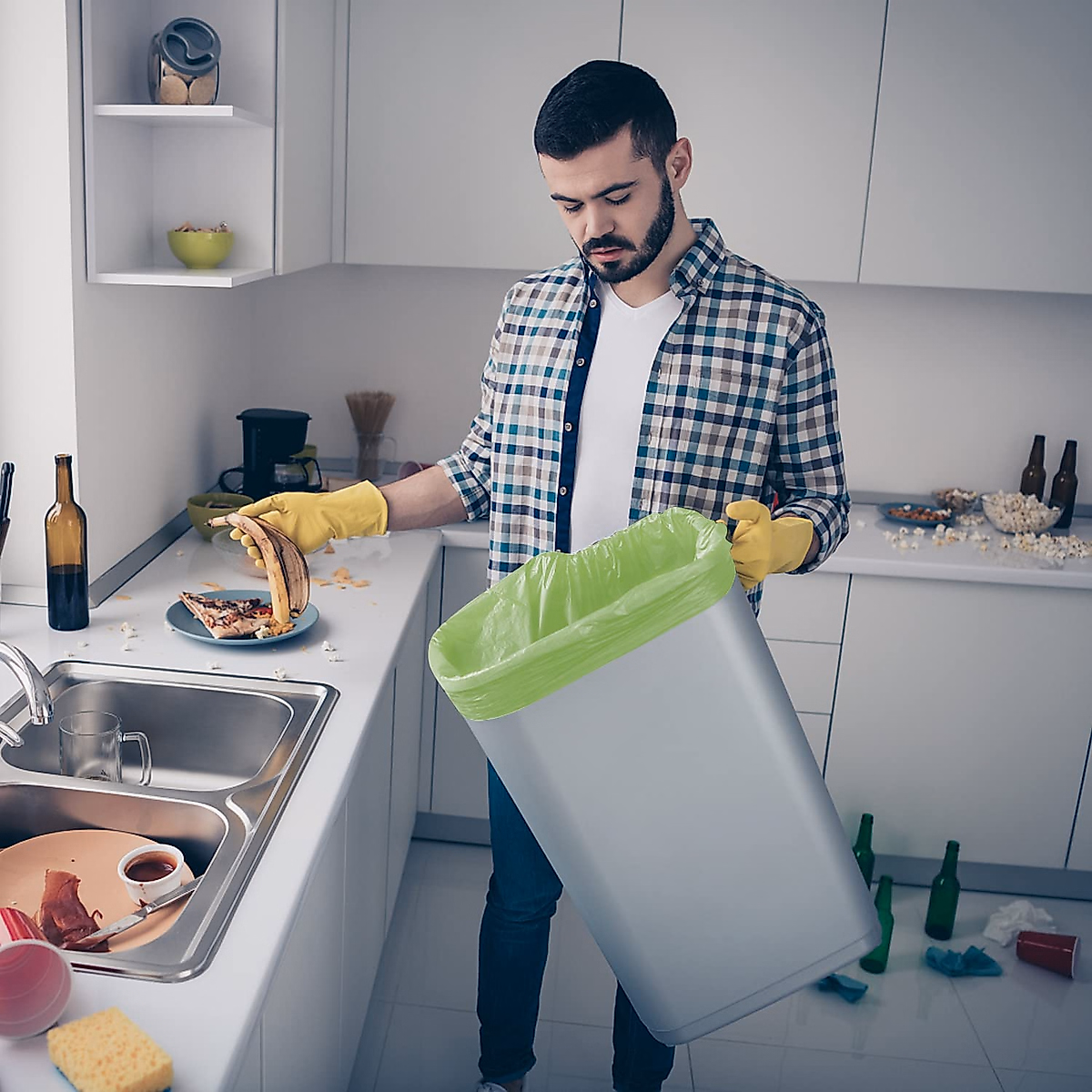 Bio-Bosi Compostable Trash Bags, 13 Gallon Compost Bags, 50 Count 49.2 Liter Extra Thick 0.9 Mil Biodegradable Kitchen Food Scraps Bags, ASTM D6400, US BPI & Europe OK Compost Home Certified