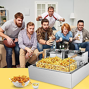 TANGME Commercial Deep Fryer, 3400w Electric Deep Fryer with 3 Baskets, 22L/23.25QT 1mm Thickened Stainless Steel Countertop Oil Fryer with Temperature Limiter for Restaurant and Home Use