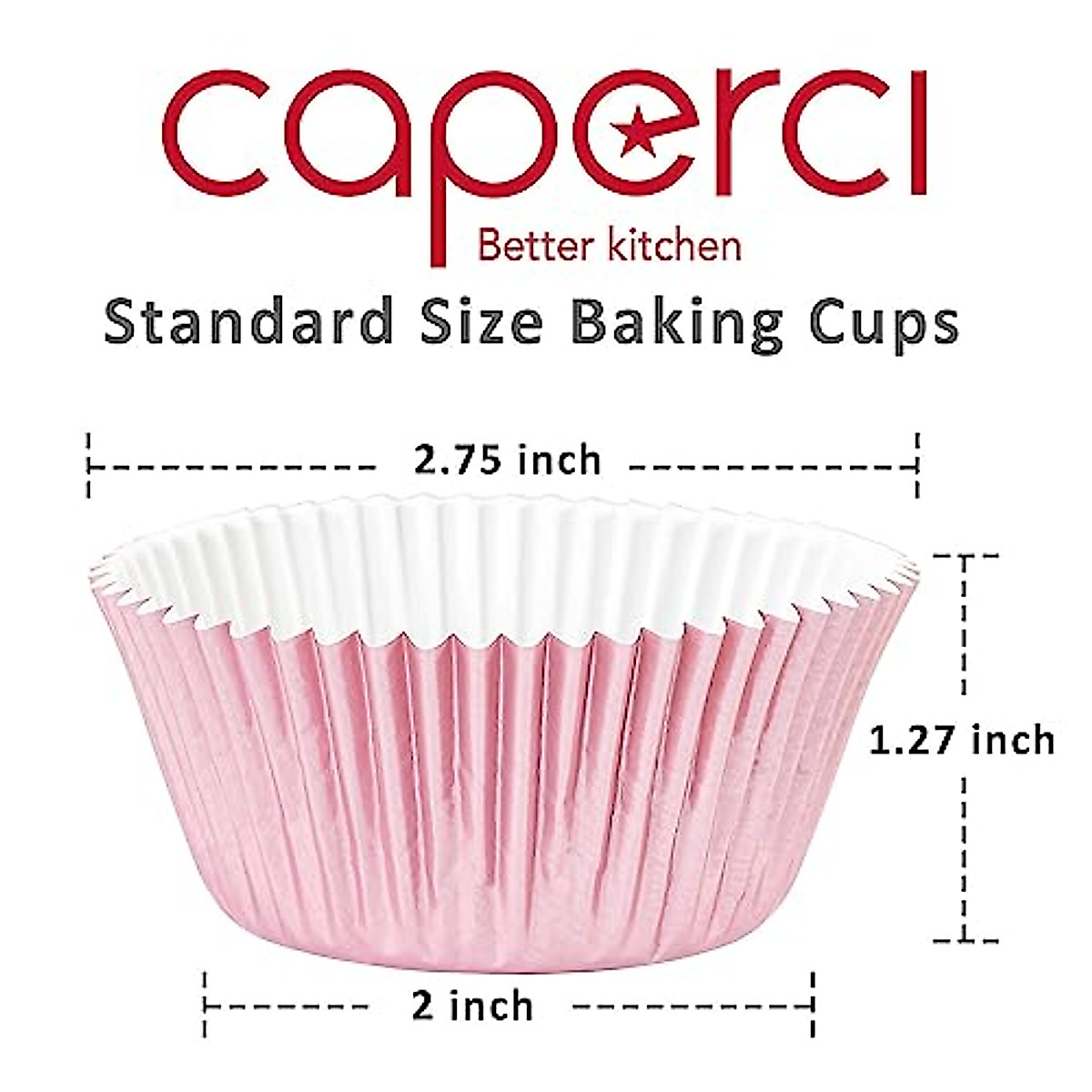 Caperci Pink Foil Cupcake Muffin Liners Standard Size Baking Cups 150-Pack - Premium Greaseproof & Sturdy