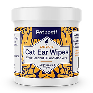 Petpost | Cat Ear Cleaner Wipes - Ultra Soft Cotton Pads in Coconut Oil Solution - Treatment for Removing Cat Ear Dirt & Wax 100 ct.