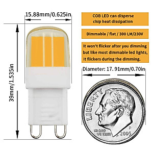 MJIUZHOU G9 LED Light Bulbs 25W 20W Halogen Equivalent Warm White 3000k 300Lm CRI 83 110v 120v 3W JCD/G9 Bi-Pin Base COB Bulb Mini Home Lighting (Pack of 6)