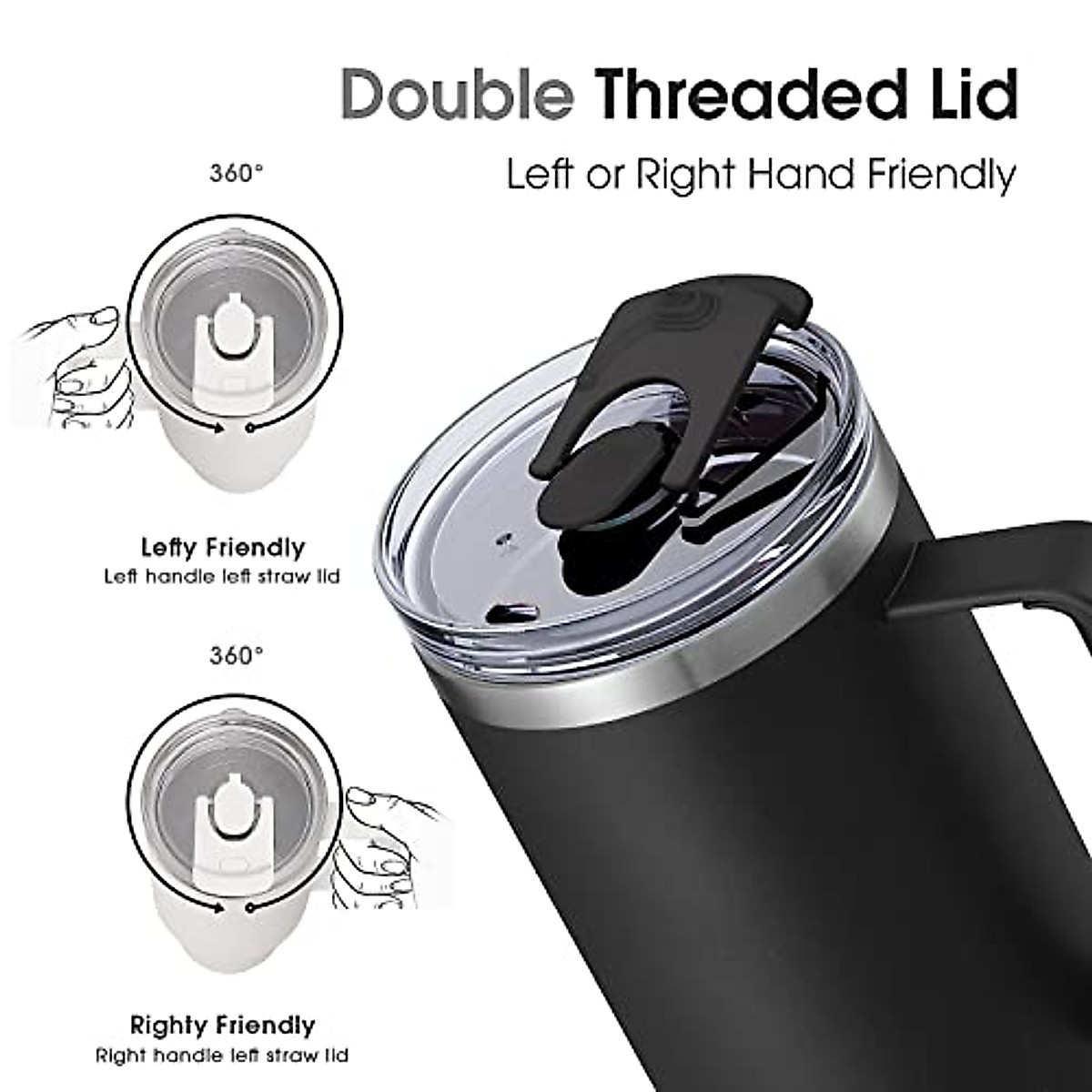 COKTIK 40 oz Tumbler With Handle and Straw Lid, 2-in-1 Lid (Straw/Flip), Vacuum Insulated Travel Mug Stainless Steel Tumbler for Hot and Cold Beverages(Black)