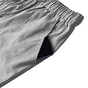 LVCBL Men's Linen Pants Elastic Waist Beach Pants with Elastic Waist Casual Trousers,Light Grey,2XL