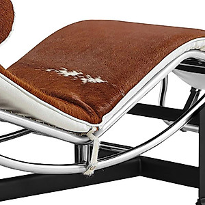 HuPoFun Le Corbusier Style LC4 Chaise Lounge Chair Reproduction - Brown & White Pony Leather