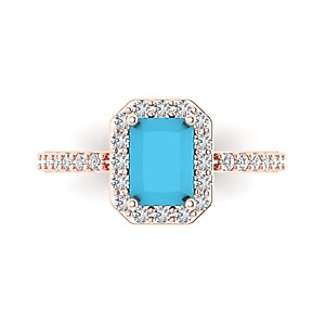 Clara Pucci 2.07 ct Emerald Cut Solitaire Halo Genuine Simulated Turquoise Engagement Promise Anniversary Bridal Ring 18K Rose Gold 8.5