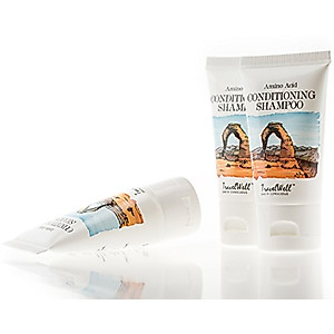 Travel Well Landscape Series Hotel Shampoo and Conditioner Supplies for Guests 2 in 1, 1.0 Fl Oz/30ml, Individually Wrapped 50 Tubes per Box | Travel Size Toiletries | Hotel Toiletries Bulk Set