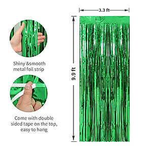 Crosize 3 Pack 3.3 x 9.9 ft Green Foil Fringe Backdrop Curtain, Streamer Backdrop Curtains, Streamers Birthday Party Decorations, Tinsel Curtain for Parties, Galentines Decor, Preppy, Photo Booth