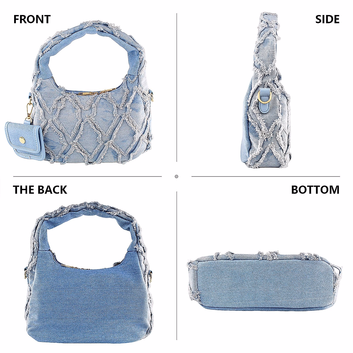 OUUKP Women's Retro Denim Shoulder Bag Quilted Evening Bag,Casual Style Fashion clutch purses with Mini small packet,Handbags with Necklace and Earrings for Party Prom Travel Present,blue