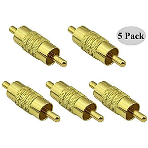 AAOTOKK RCA Coupler Connector Gold Plated RCA Male to Male RCA Adapter Extension AV/TV Audio Video Cable Metal Connector (5 Pack)