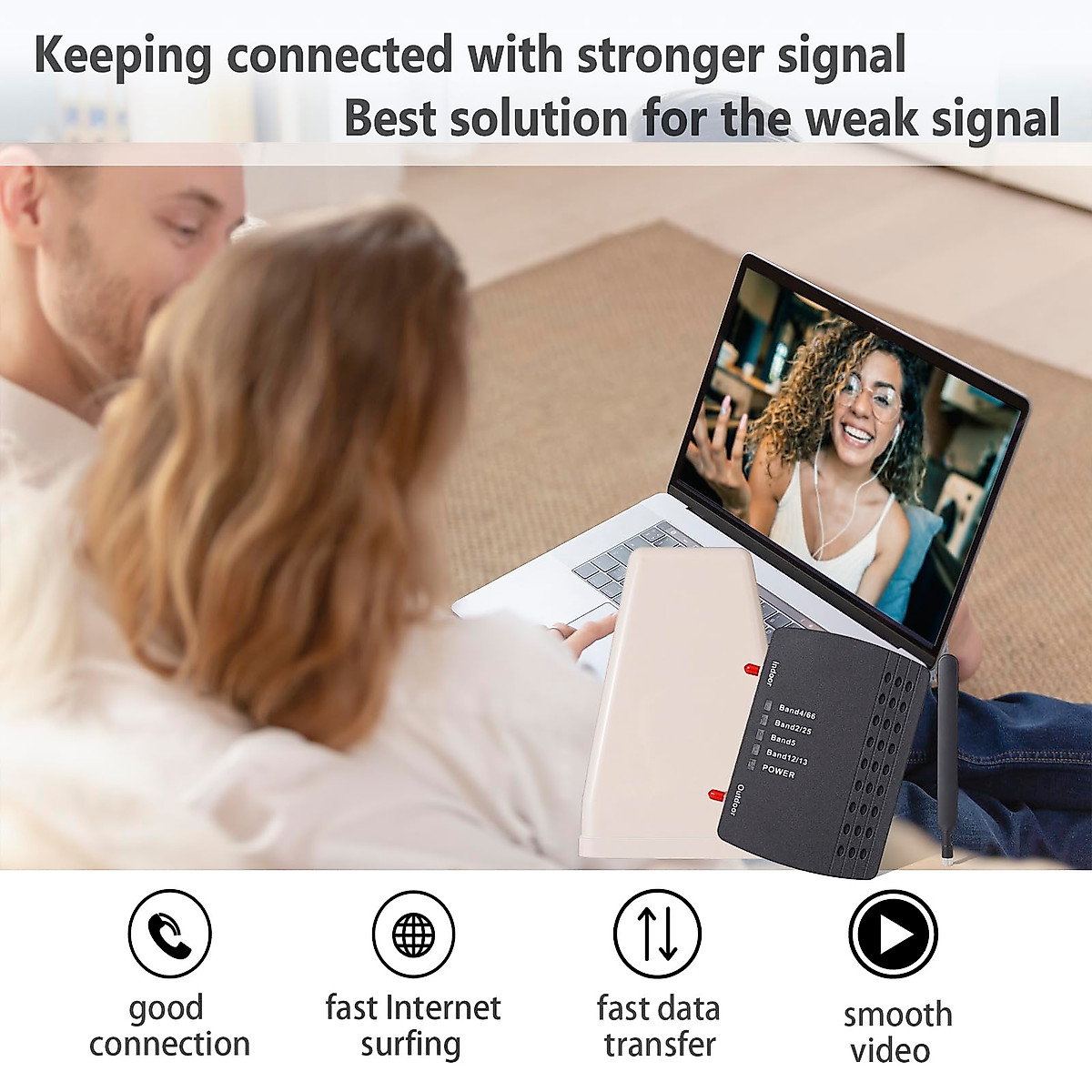 Cell Phone Booster for Home, Cell Phone Signal Booster Kit, Up to 2500 sq ft,Boost 4G 5G LTE Data for Verizon AT&T T-Mobile and All U.S. Carriers,FCC Approved