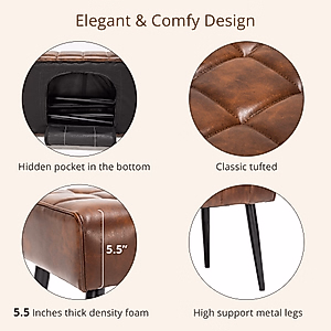 LUE BONA 44.5” Ottoman Bench, Faux Leather Tufted Upholstered Bedroom Bench, Modern Footrest Stool Accent Bench with Metal Legs Storage for Entryway, Dining Room, End of Bed, Foyer, 300LB, Red Brown