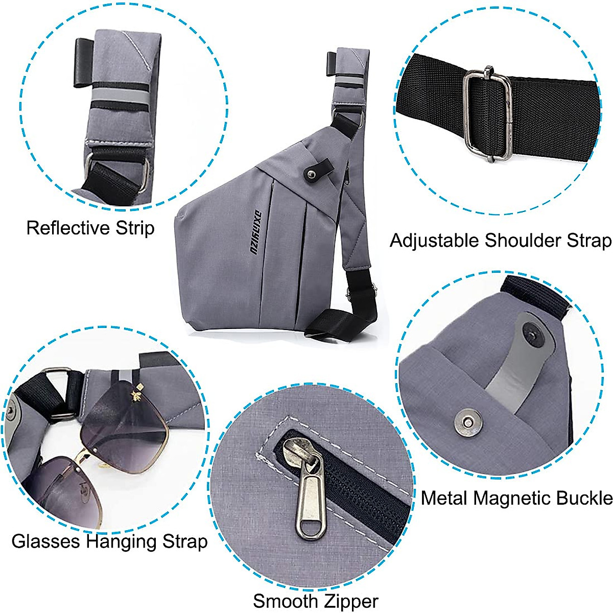 Strangefly Chest Sling Bag Anti-Theft Side Crossbody Backpack Casual Shoulder Daypack Lightweight Polyester Purse Pocket Bag for Men Women (Gray)