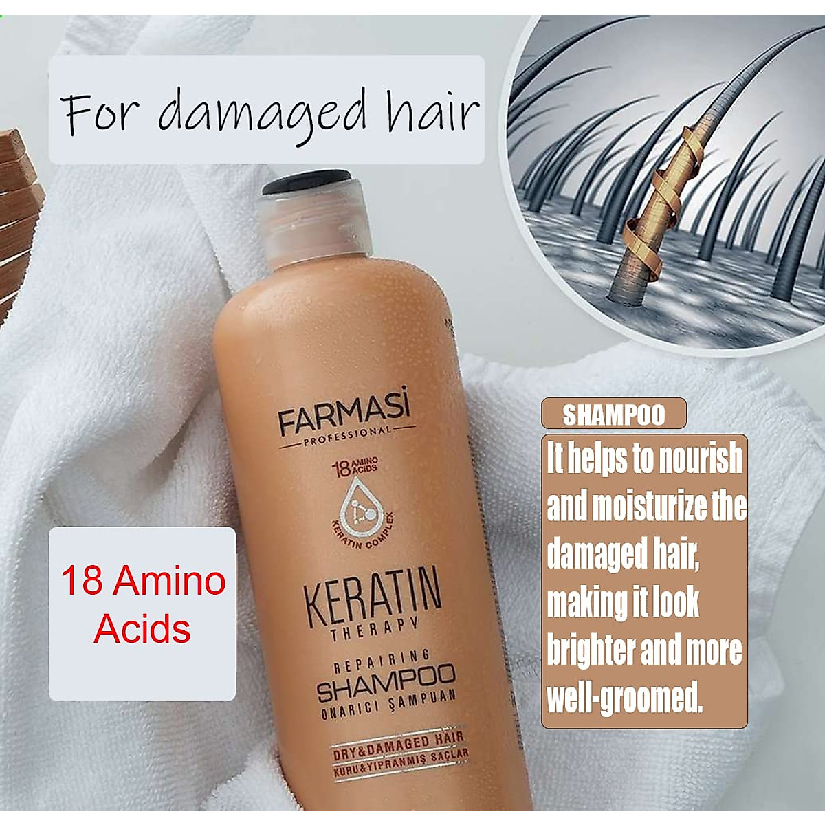 FARMASi Keratin Theraphy Repairing Shampoo for Dry and Damaged Hair 360 ml / 12.2 fl.oz