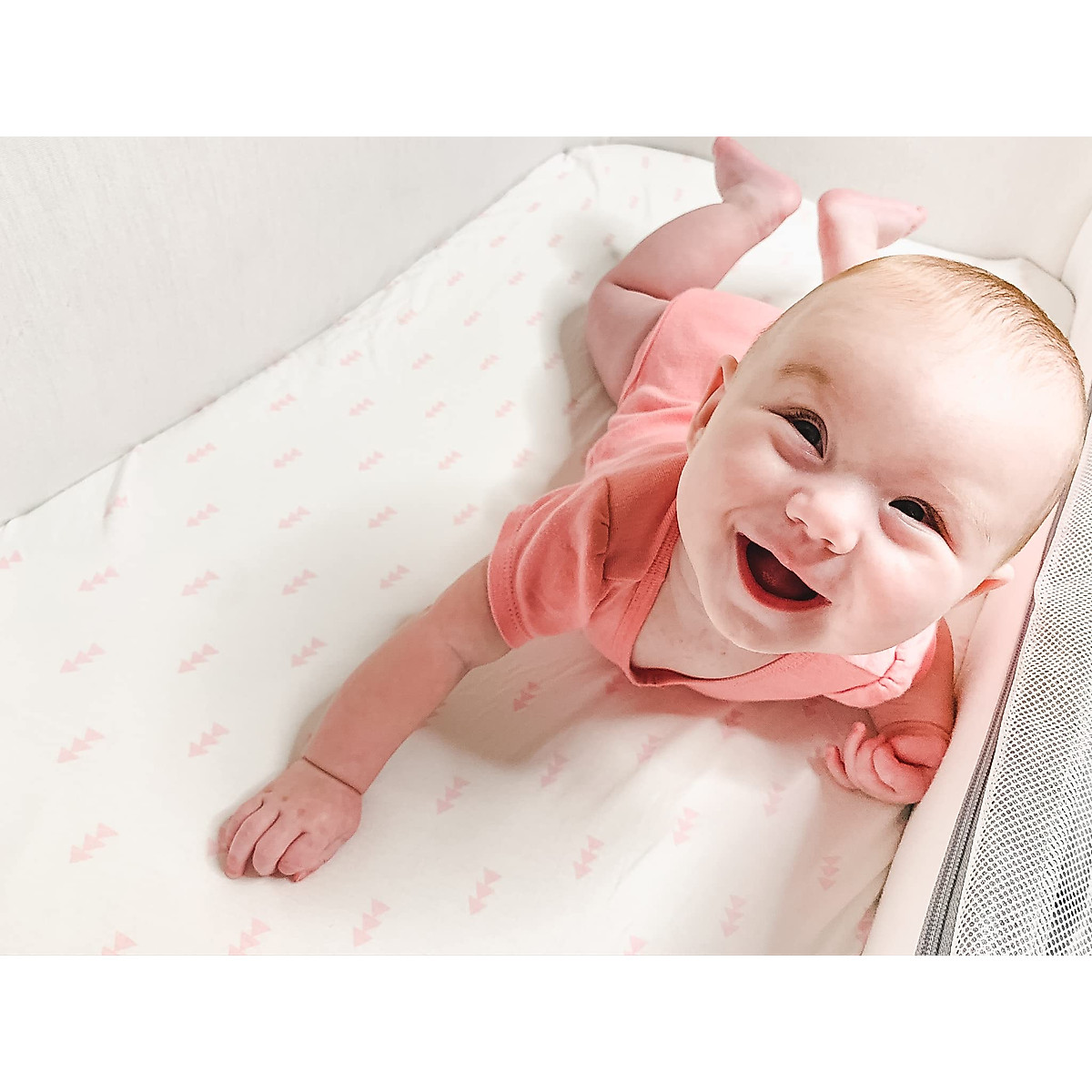 BaeBae Goods Premium Crib Sheets for Baby Girls, 4 Pack, Soft and Breathable Jersey Knit Fitted Sheet Set, Pink and White, Cute Girls Nursery Mattress Bedding, Universal Fit