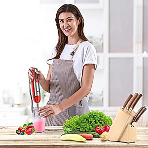 Makoloce Hand Blender 800W 12-Speed 5-in-1 Immersion Blender Handheld Stick Blender Stainless Steel With Whisk, Milk Frother, Chopper, Grinder Bowl & Measuring Cup for Smoothie, Baby Food & Sauces Red