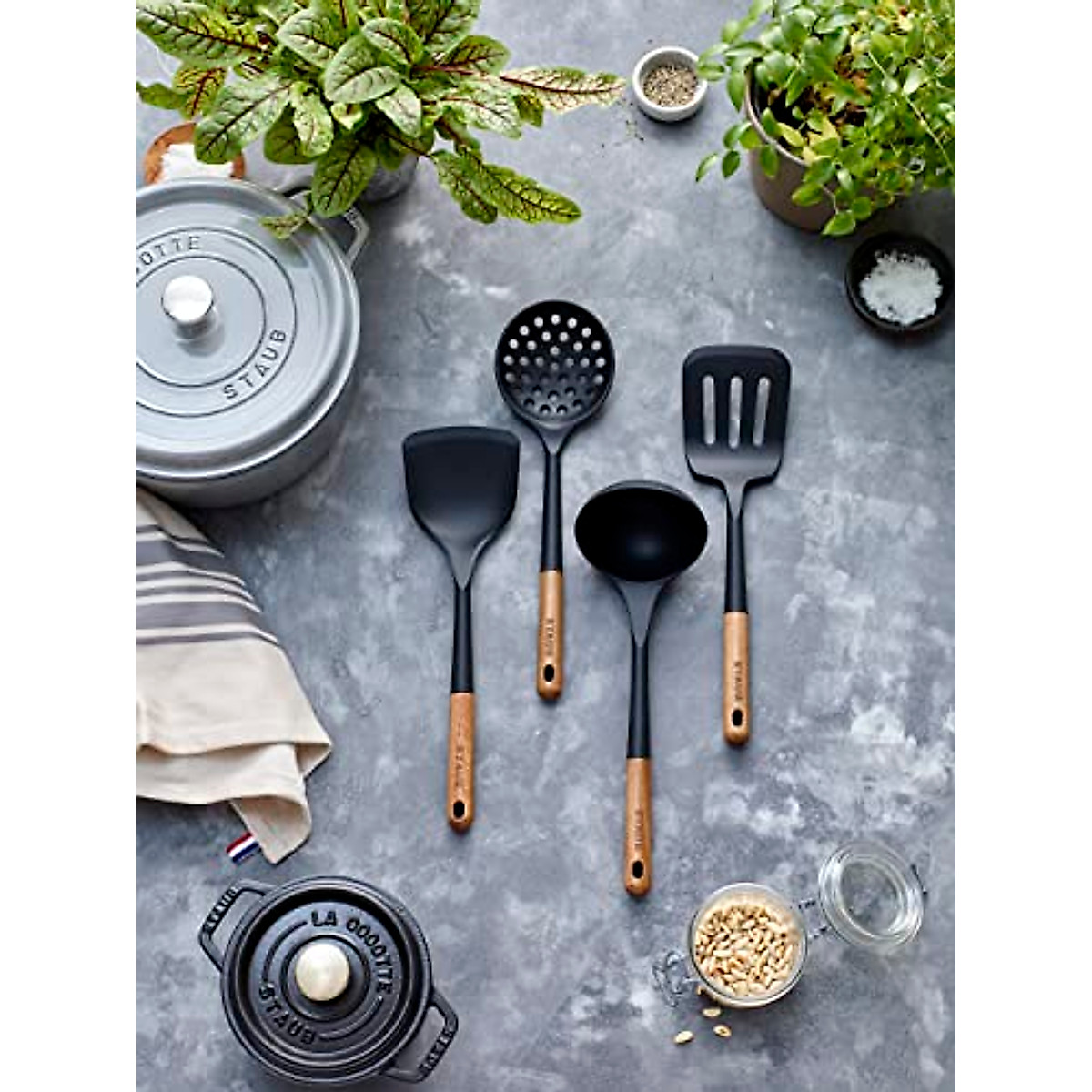 STAUB Pastry Brush, Perfect for Evenly Glazing Pastries and Basting Meats, Durable BPA-Free Matte Black Silicone, Acacia Wood Handles, Safe for Nonstick Cooking Surfaces