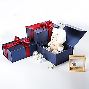 Ditwis 4 Pack 9.5x7x4 Inches Gift Boxes with Magnetic Closure Lids, Blue Magnetic Box for Wedding, Groomsmen Bridesmaid Proposal, Birthdays, Mother's Day