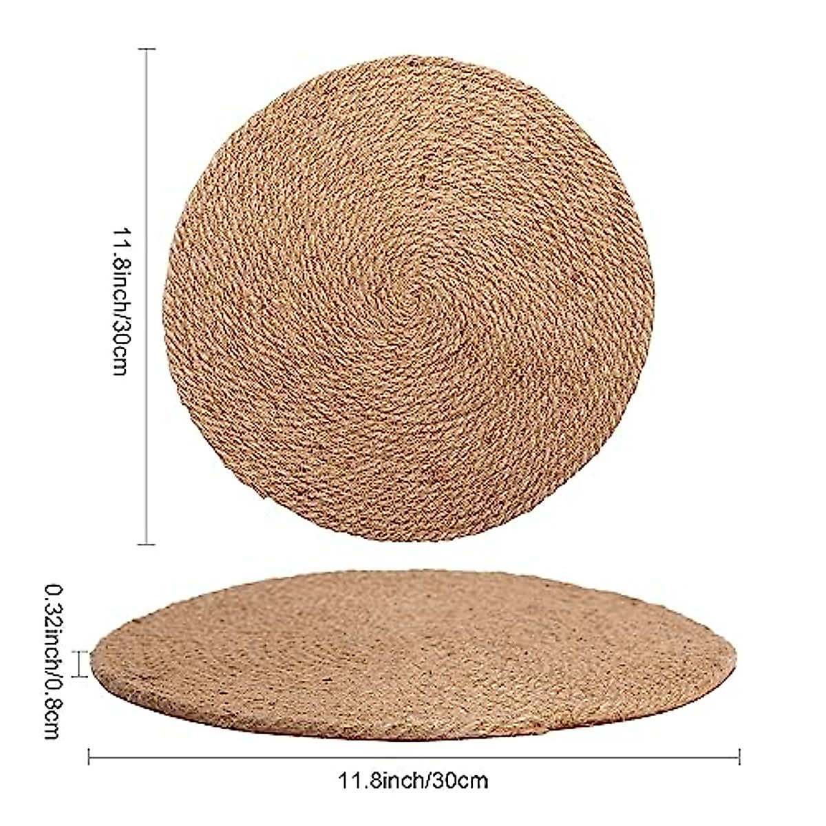 Defined Deco Round Jute Placemats Set of 6,12" Handmade Round Placemats,Woven Braided Placemats,Natural Farmhouse Place Mats,Jute Thick Hot Pads,Rustic Table Mats for Dining Table Decor,Home,Wedding.