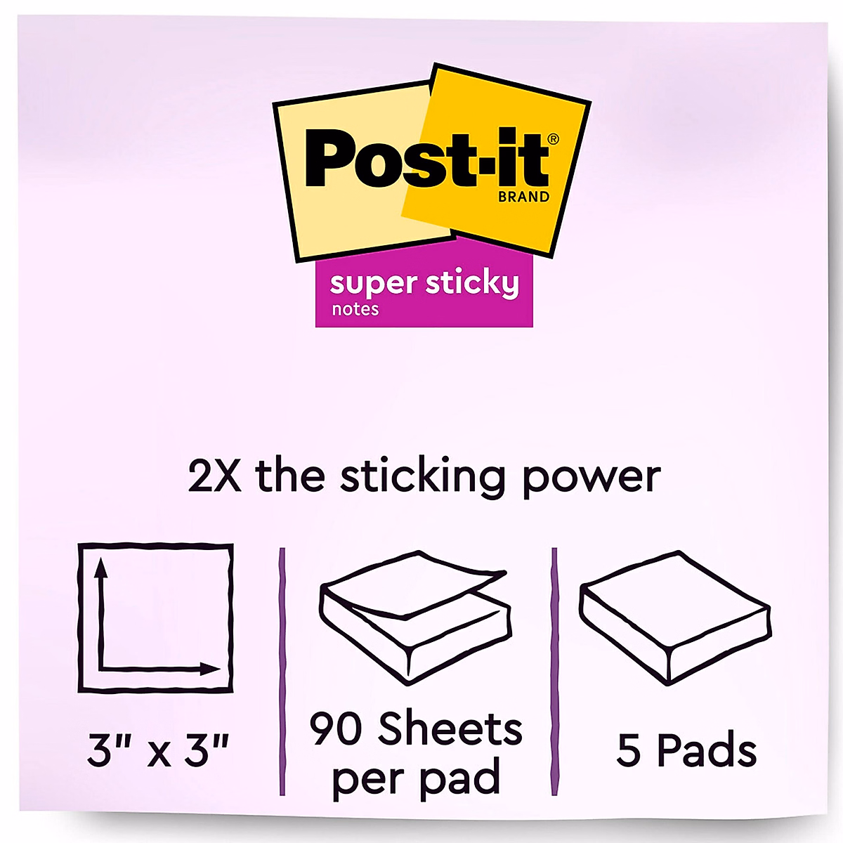 Post-it Super Sticky Recycled Notes, 3 x 3 in, 5 Pads, 2x the Sticking Power, Wanderlust Collection, Pastel Colors, 30% Recycled Paper (654-5SSNRP)