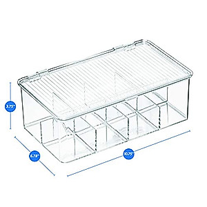 2 Pack Stackable Plastic Tea Bag Organizer - Storage Bin Box for Kitchen Cabinets, Countertops, Pantry - Holds Beverage Bags, Cups, Pods, Packets, Condiment Accessories Holder