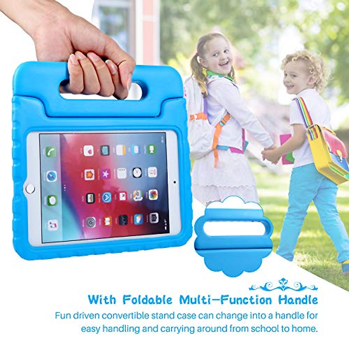 EVA Tablet Case for iPad Mini 4 / Mini 5 with Handle | Blosomeet Full Body Protective Kid-Proof Cover for iPad Mini 5th/4th Generation with 2-Angle Stand | Rugged & Lightweight Case for Boys | Blue