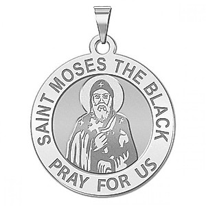 PicturesOnGold.com Saint Moses the Black Religious Medal - 3/4 Inch Size of a Nickel in Sterling Silver