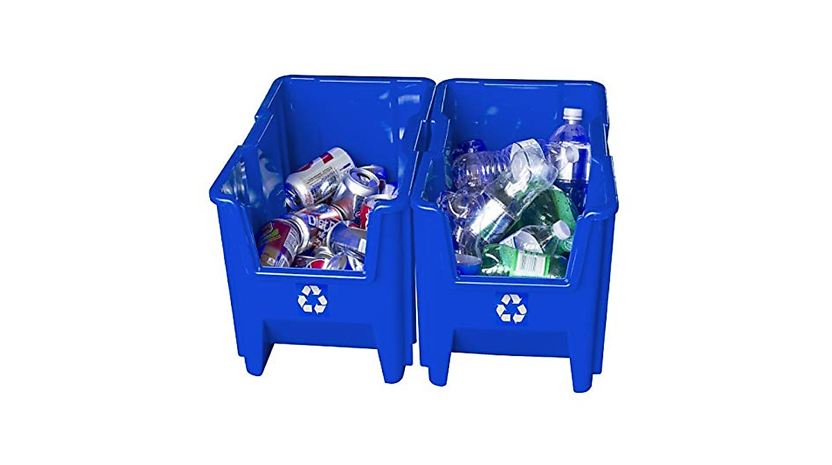 Heavy Duty Stackable Recycling Bins 7 Gallon - 4 Pack Blue