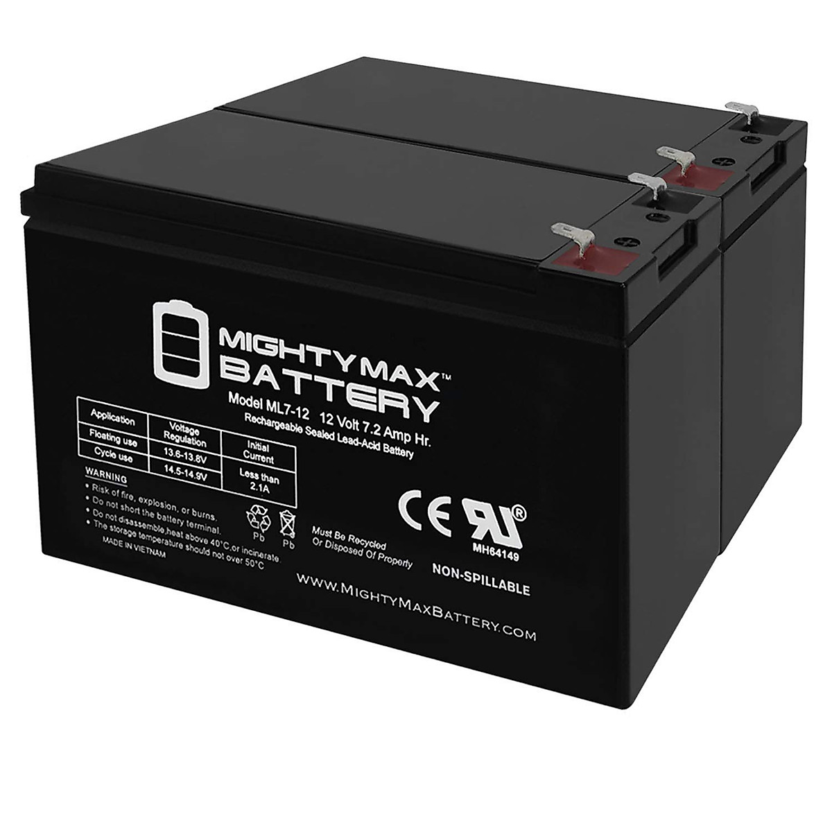 Mighty Max Battery 12v 7.2ah SLA Battery Replacement for leoch lp12-7.0 - 2 Pack