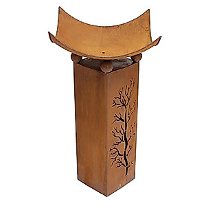 Westcharm Metal Fire Pits Outdoor Decorative Rustic Pillar with Removable Bowl | Brazier Wood Burning Fire Column | Decorative Pillar with Plant Display Dish for Outdoor Decoration