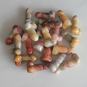 28-30mm Two Mixed gemstom Crystal Man genital Penis Testicle Figurine for Gifts (Crazy lace Agate)