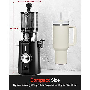 Rush Clear Slow Masticating Juicer Machines, Cold Press Juicer with No-Prep 4.35" Feed Chute Fit Whole Fruits & Vegetables Juicer Machine Easy to Clean, LINKChef 42oz Capacity, 200w, Blackout
