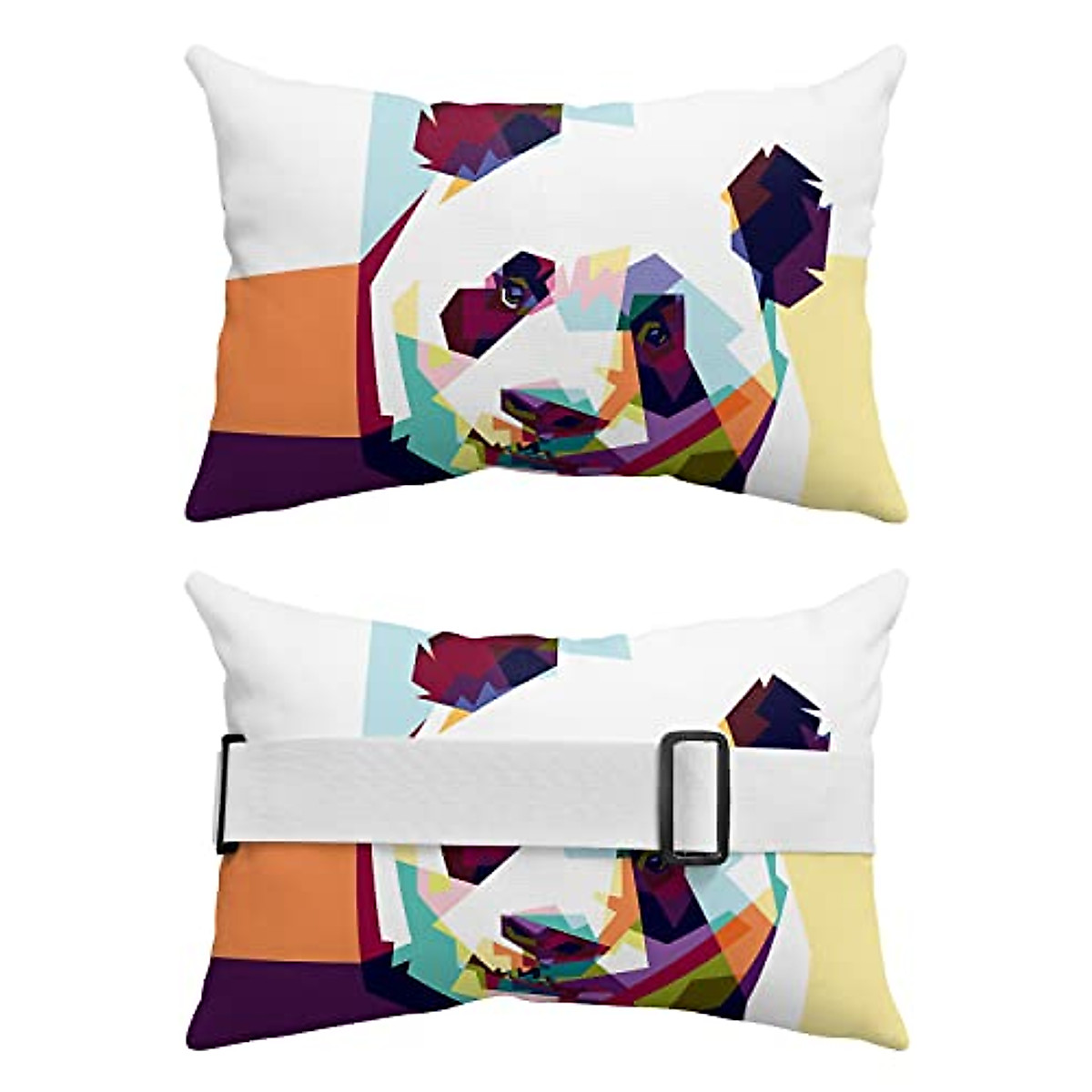 Recliner Head Pillow Ledge Loungers Chair Pillows with Insert Abstract Art Animal Geometric Mosaic Panda Lumbar Pillow with Adjustable Strap Outdoor Waterproof Patio Pillows for Beach Pool, 2 PCS