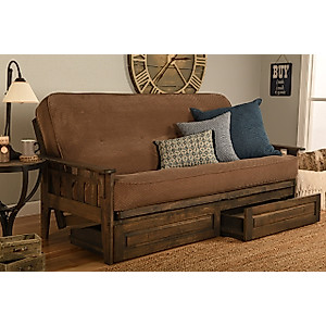 Jerry Sales Tucson Rustic Walnut Frame and Mattress Set with Choice to add Drawers, 8 Inch Innerspring Futon Sofa Bed Full Size Wood (Marmont Mocha Matt, Frame and Drawers)