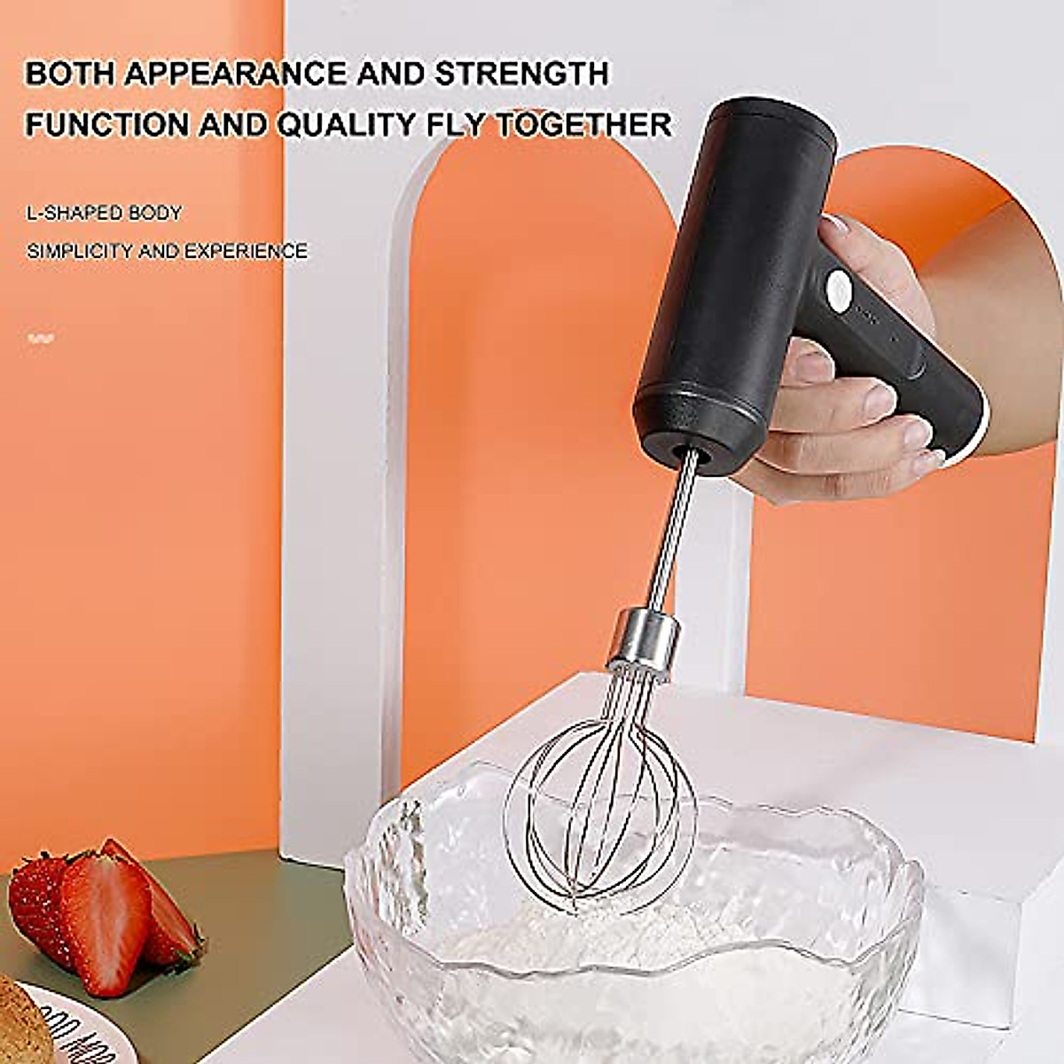 JOYKI Cordless Handheld Electric Mixer, USB Rechargeable Handheld Whisk, 3 speeds, for whisking and mixing cookies, cakes, batters, egg whites and soups, black