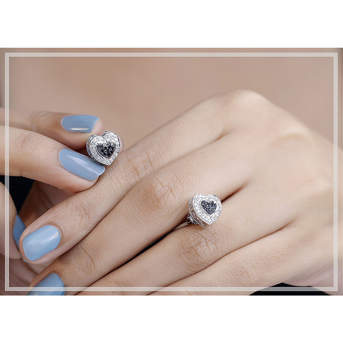 Dazzlingrock Collection 0.37 Carat (ctw) Round Black and White Diamond Heart Shaped Screw Back Stud Earrings For Women in 925 Sterling Silver