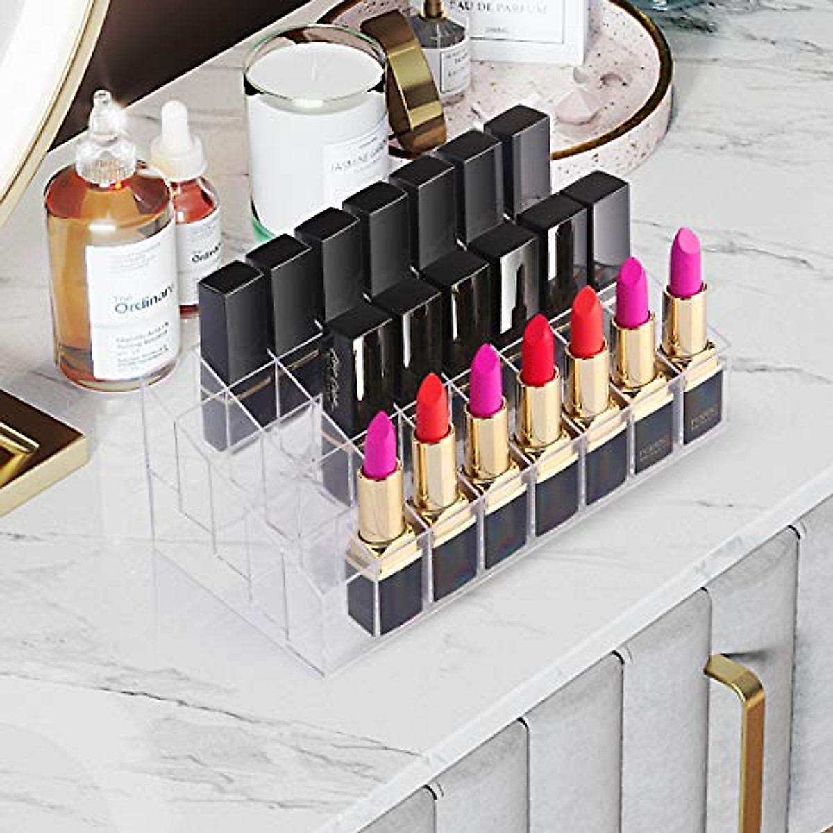 Gospire 40 Space Lipstick Holder, Clear Acrylic Lip Gloss Lipstick Holder Case Display Rack Holder & 40 slots (in a 8 x 5 arrangement) Makeup Organizer