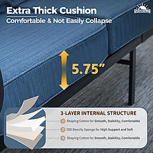 SUNSHINE VALLEY 6 Piece Metal Outdoor Patio Furniture Set with Firepit Table, Patio Conversation Set 3-seater Sofa, 2 Swivel Chair, 2 Ottoman with 5.75" Thick Cushion, Black Backyard Furniture, Blue-2