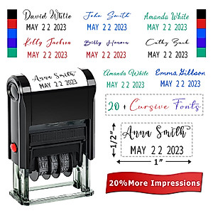 Toplusesse Signature Stamp with Date Personalized Self Inking Date Stamp Custom Paid Phrase & Date Stamp for Business 12-Year Band Choose from 30 Fonts and 6 Colors