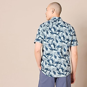 Amazon Essentials Slim-Fit Men's Short Sleeve Button Down Shirt, Aqua Blue Navy Palm Leaf Design, XX-Large