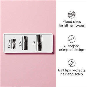 Diane Hair Pins for Women Bulk Pack of 100 Assorted Sizes Jumbo 3, Large 2.5, Medium/Small 1.75 - Black, Crimped Design with Ball Tips, D475-100 Count(Pack of 1)