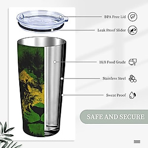 VKKOEWL Jamaican Flag Rasta Reggae Judah Lion Stainless Steel Insulated Tumbler 20 Oz Travel Water Bottle Coffee Mug Drink Cup With Lid Straw